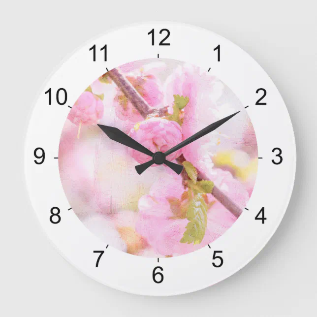 Pink sakura flowers - Japanese cherry blossom Large Clock | Zazzle