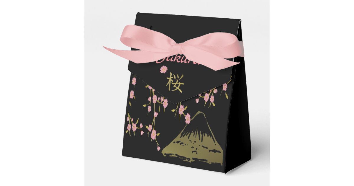 Pink Sakura Gold Black Japanese Print Favor Box | Zazzle