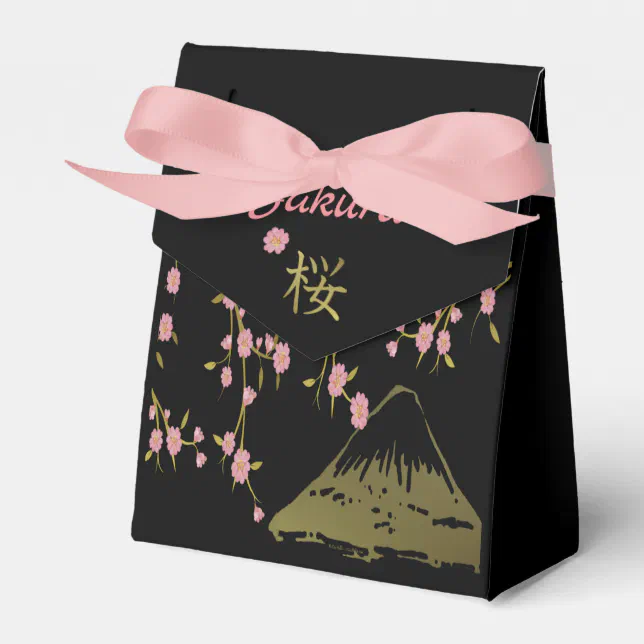 Pink Sakura Gold Black Japanese Print Favor Box | Zazzle
