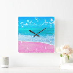 Pink Sand Beach Square Wall Clock | Zazzle