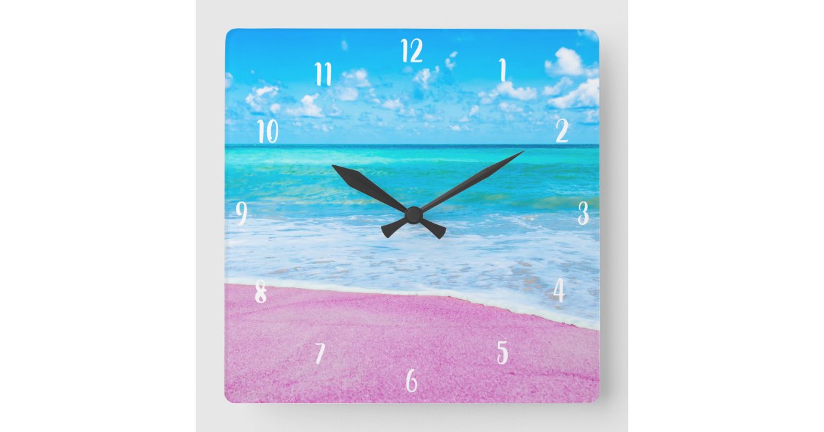 Pink Sand Beach Square Wall Clock | Zazzle