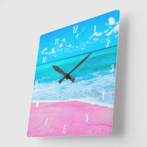 Pink Sand Beach Square Wall Clock | Zazzle