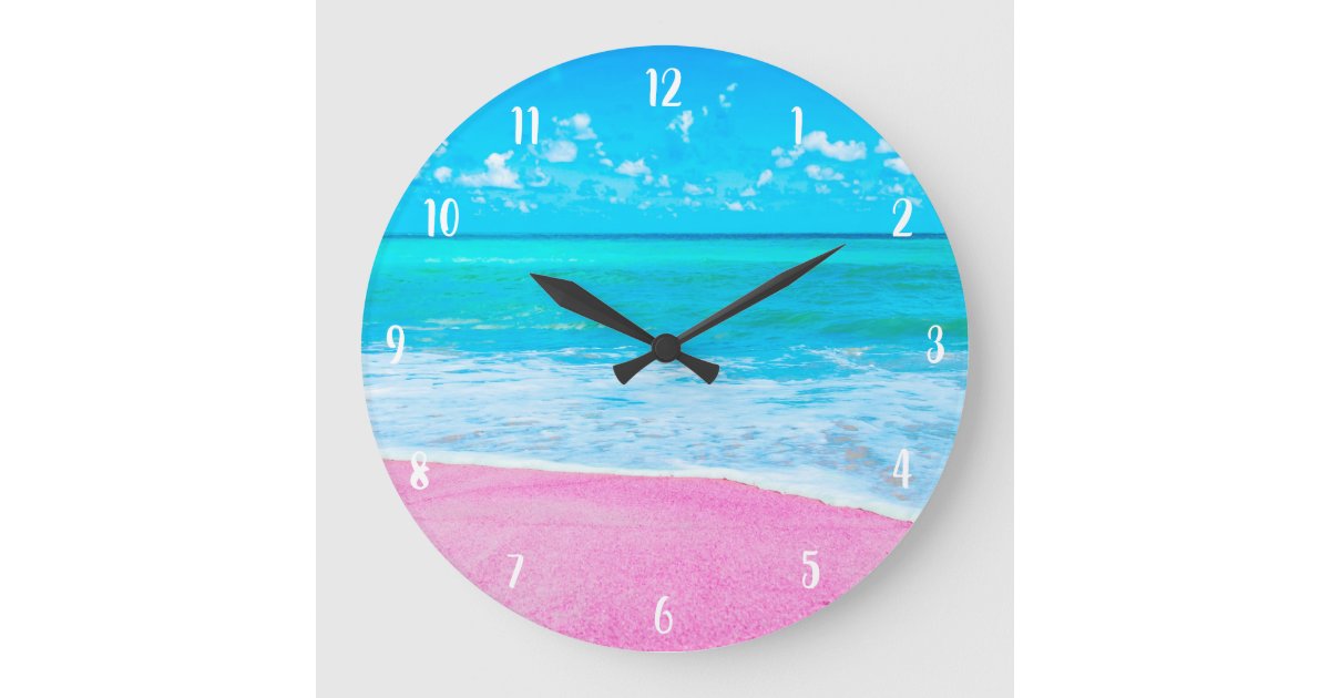 Pink Sand Beach Tropical Vacation Large Clock | Zazzle