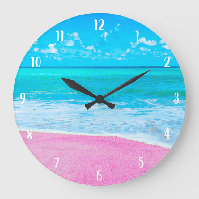 Pink Sand Beach Tropical Vacation Large Clock | Zazzle