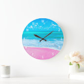 Pink Sand Beach Tropical Vacation Large Clock | Zazzle