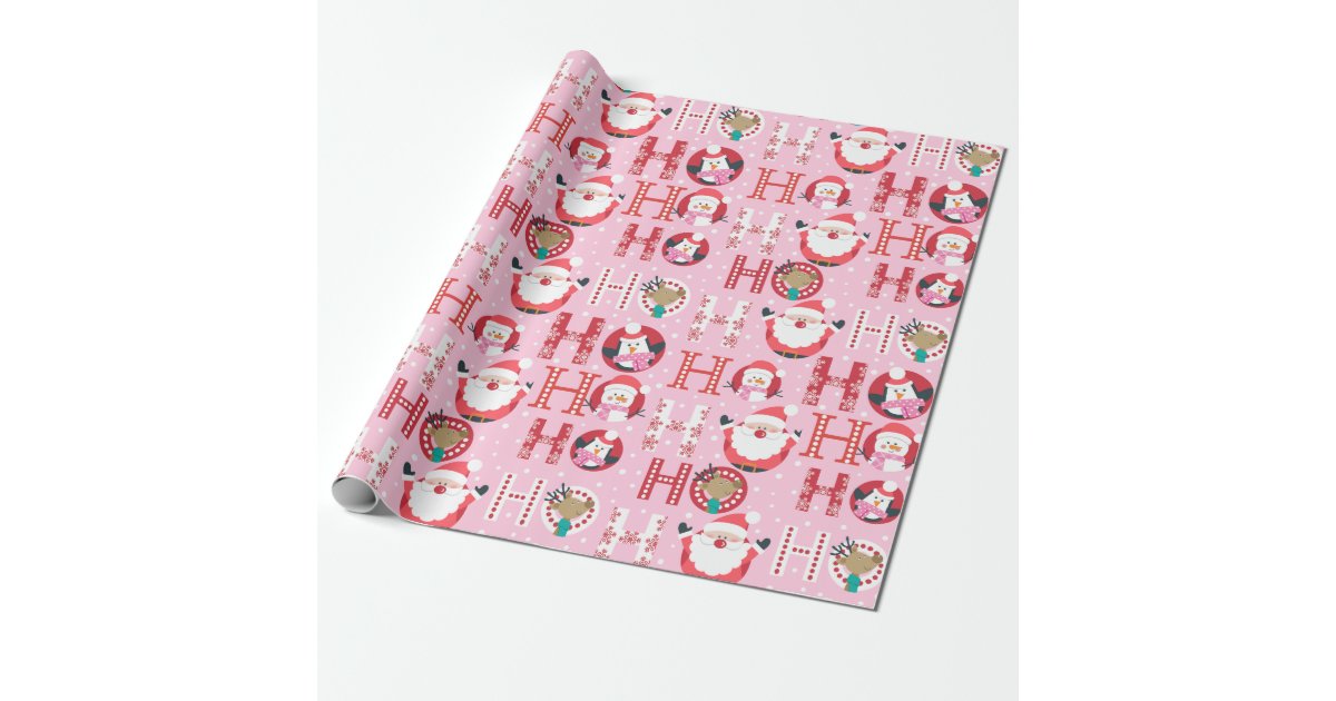 Pink Santa and Rudolph Christmas Fun Wrapping Paper | Zazzle