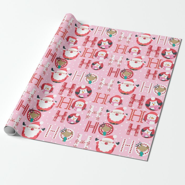 Pink Santa and Rudolph Christmas Fun Wrapping Paper | Zazzle.com
