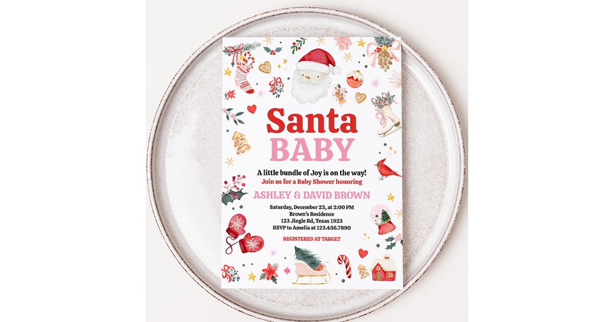 Pink Santa Baby Baby Shower Invitation | Zazzle