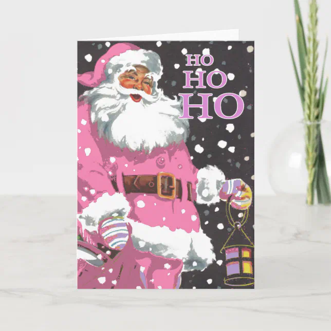 Pink Santa Claus Christmas Card | Zazzle