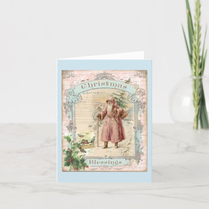 Pink Santa Claus Christmas Victorian Style Thank You Card | Zazzle.com