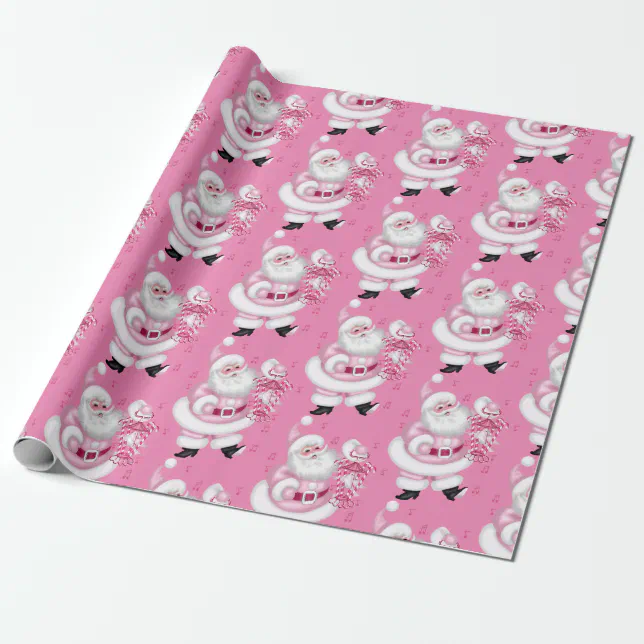 Pink Santa Claus Holiday Christmas Wrapping Paper | Zazzle