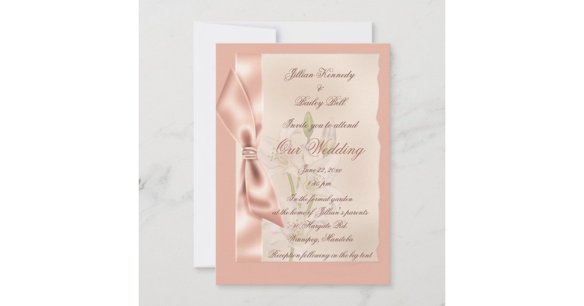Pink Satin Ribbon Formal Wedding Invitation | Zazzle