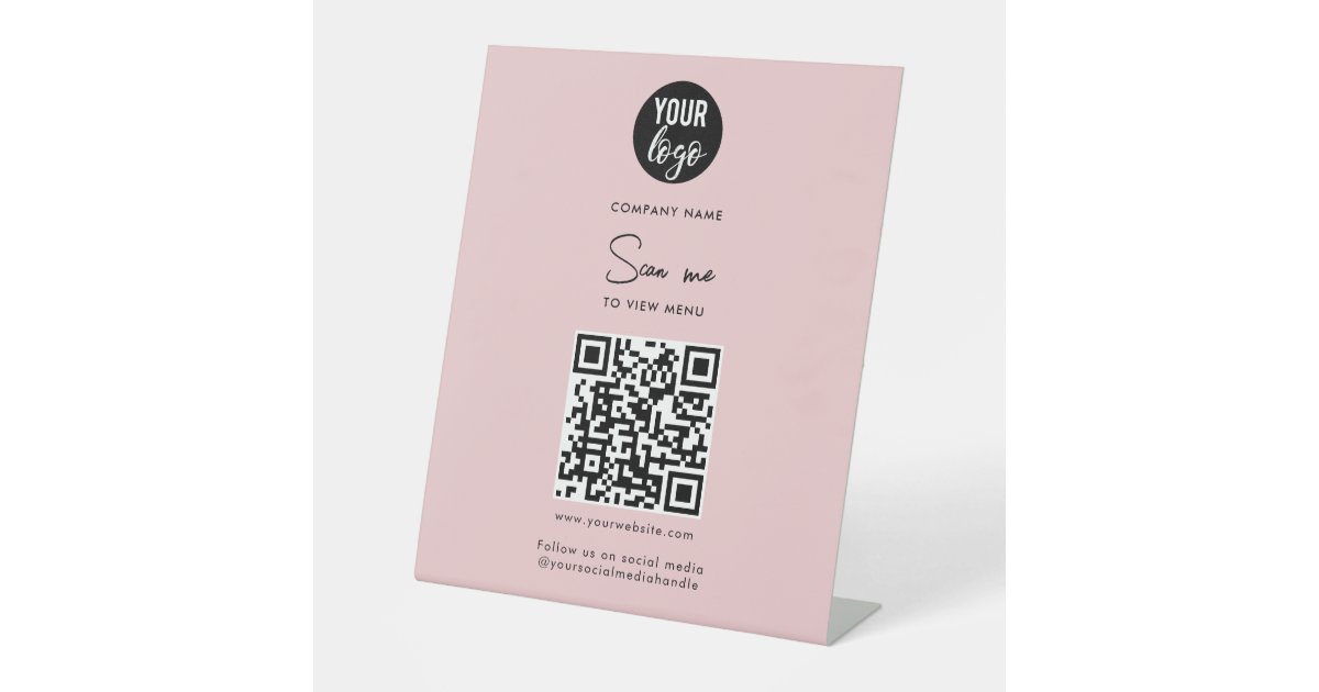 Pink Scan Me To View Menu Order QR Code Pedestal Sign | Zazzle