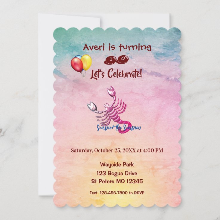 Pink Scorpio (October 23 – November 21) Birthday Invitation | Zazzle