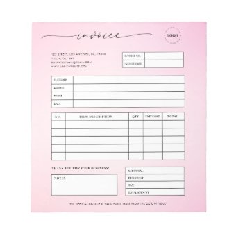 Pink Script Small Business Sales Invoice Receipt Notepad | Zazzle