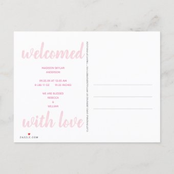 Pink Script Typography Welcome 6 Photo Collage Announcement Postcard ...