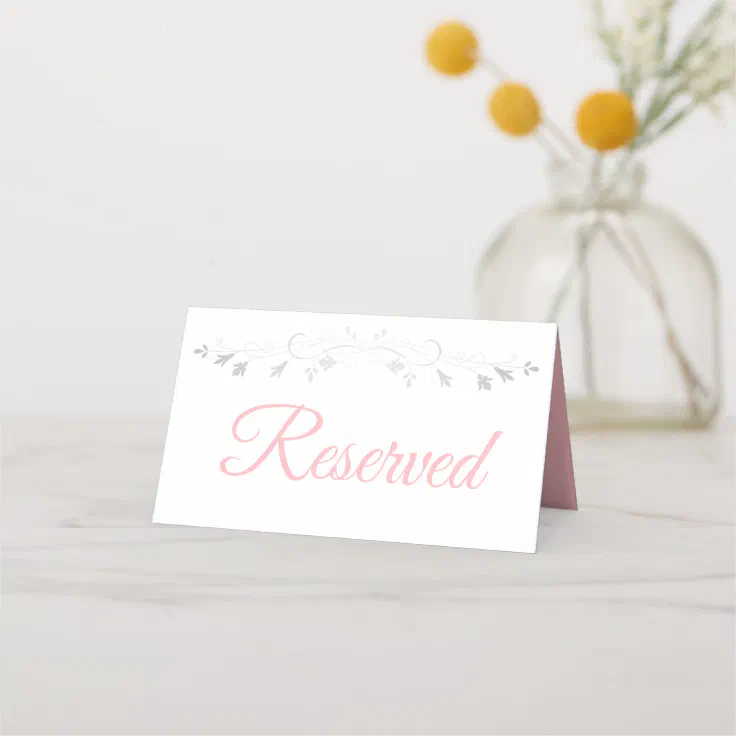 Pink Script with Silver Border Wedding Reserved Place Card | Zazzle