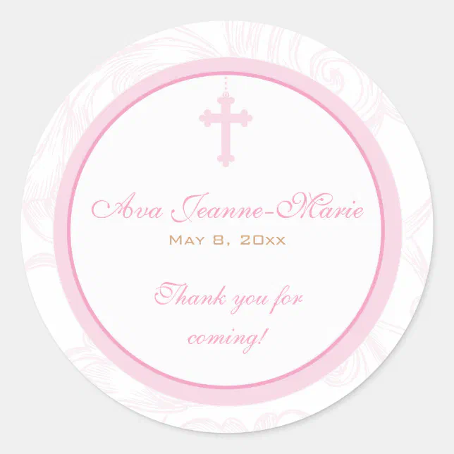 Pink Scroll Cross Address Label/Favor Sticker | Zazzle