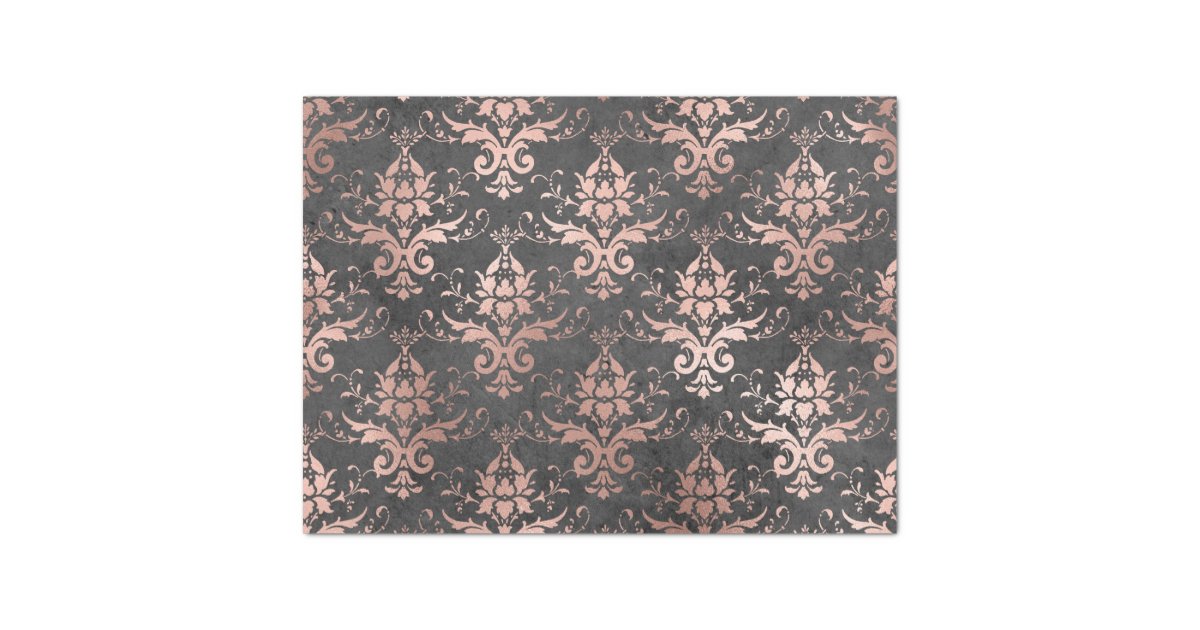 Pink Scroll Work on Charcoal Decoupage Tissue Paper | Zazzle