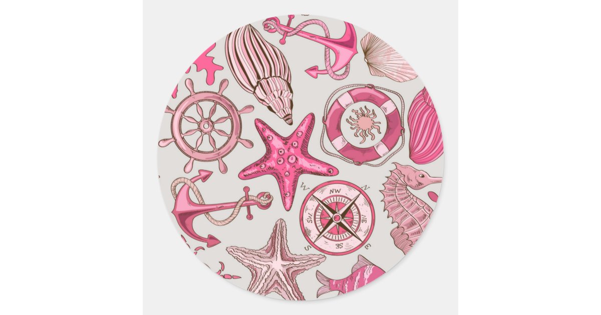 Pink Sea Pattern Classic Round Sticker | Zazzle