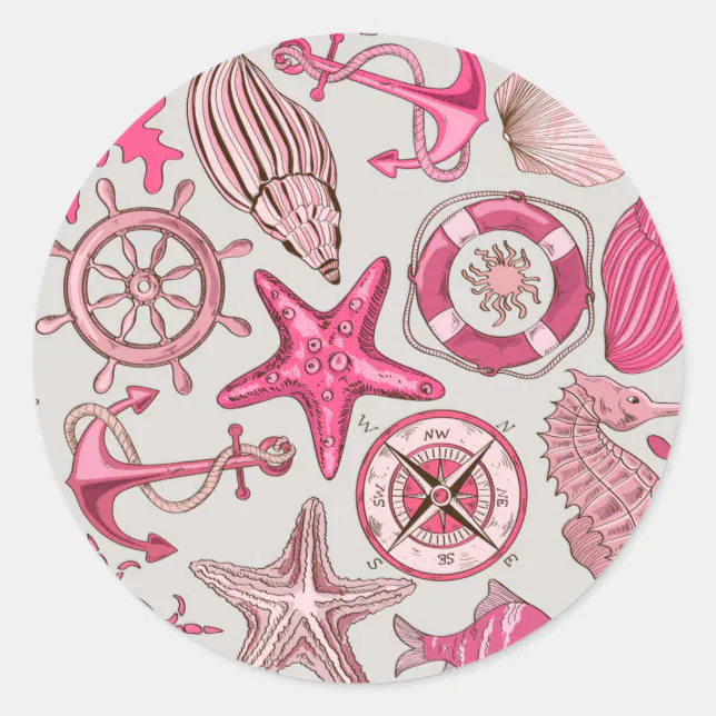 Pink Sea Pattern Classic Round Sticker | Zazzle
