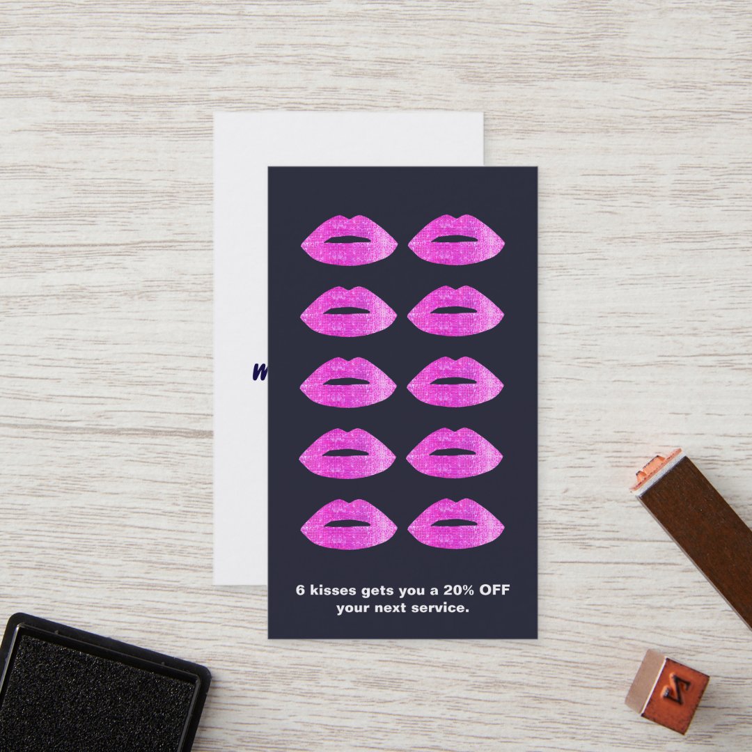 Pink Sequin Lips Beauty Salon Loyalty Punch Card | Zazzle