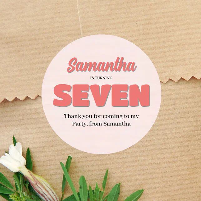 Pink Seventh Birthday Girl Party Floral Classic Round Sticker | Zazzle