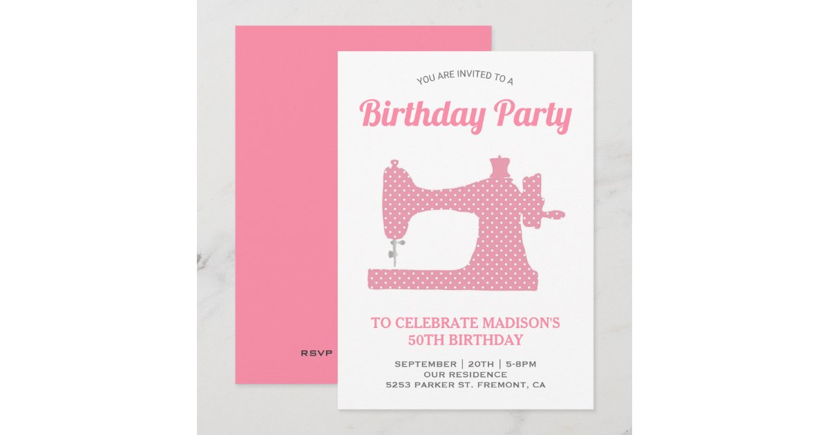 Pink Sewing Machine Birthday Party Invitation | Zazzle