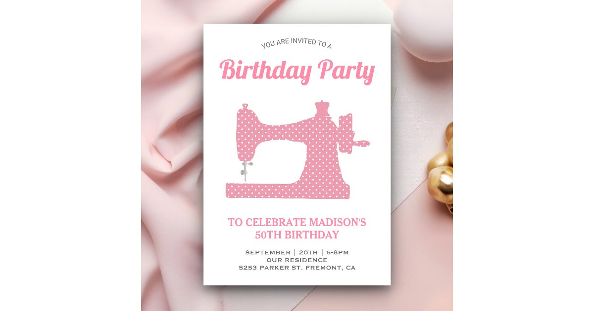Pink Sewing Machine Birthday Party Invitation | Zazzle