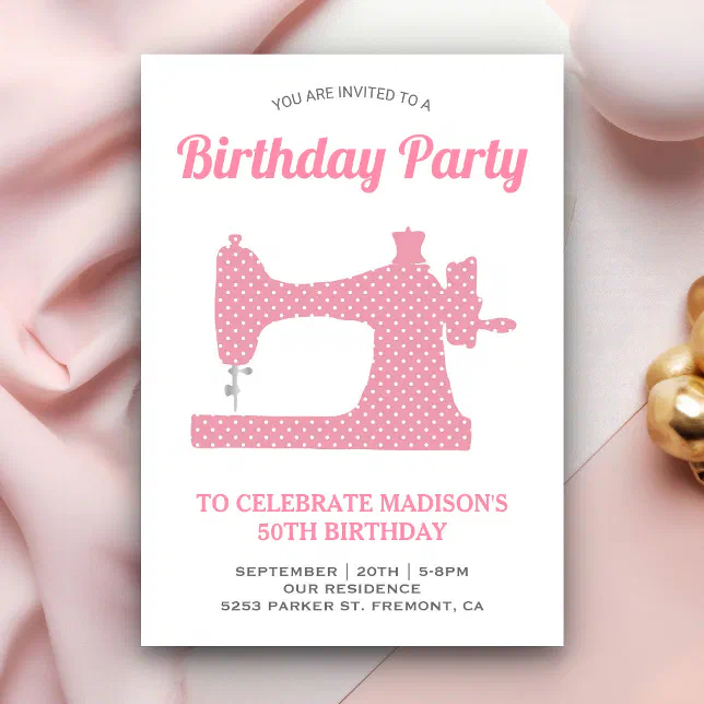 Pink Sewing Machine Birthday Party Invitation | Zazzle