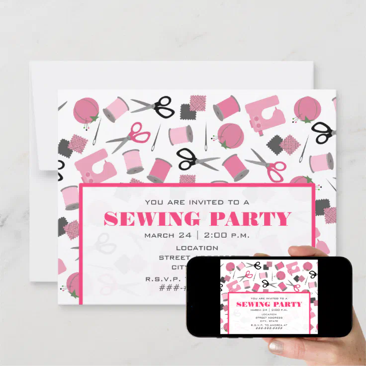 Pink Sewing Party Invitation | Zazzle