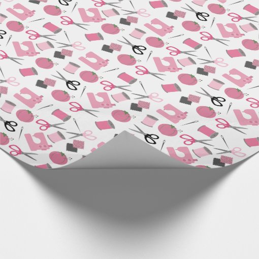 Pink Sewing Theme Pattern Wrapping Paper | Zazzle