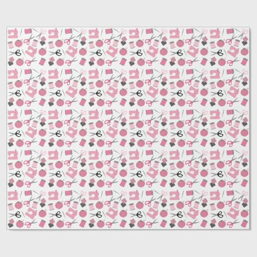 Pink Sewing Theme Pattern Wrapping Paper | Zazzle