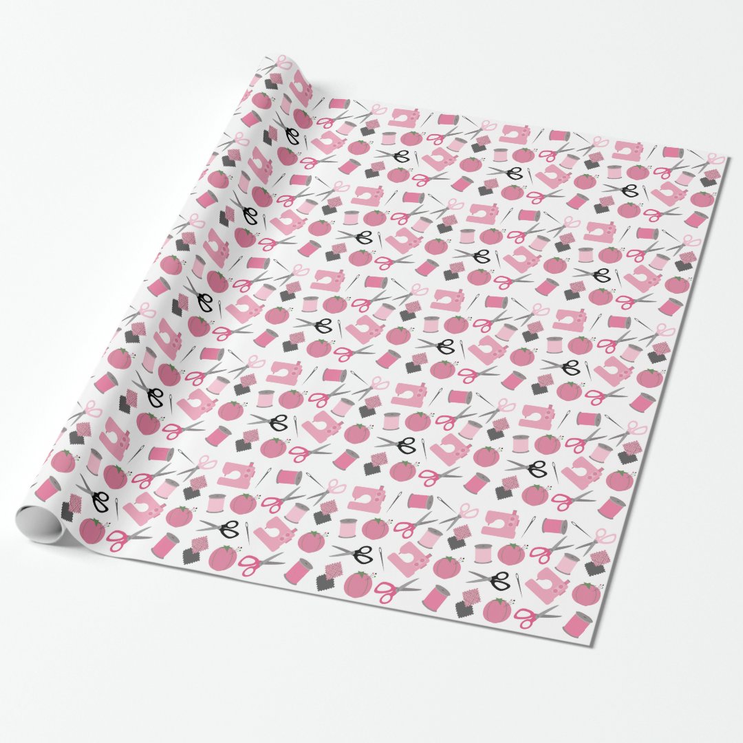 Pink Sewing Theme Pattern Wrapping Paper | Zazzle