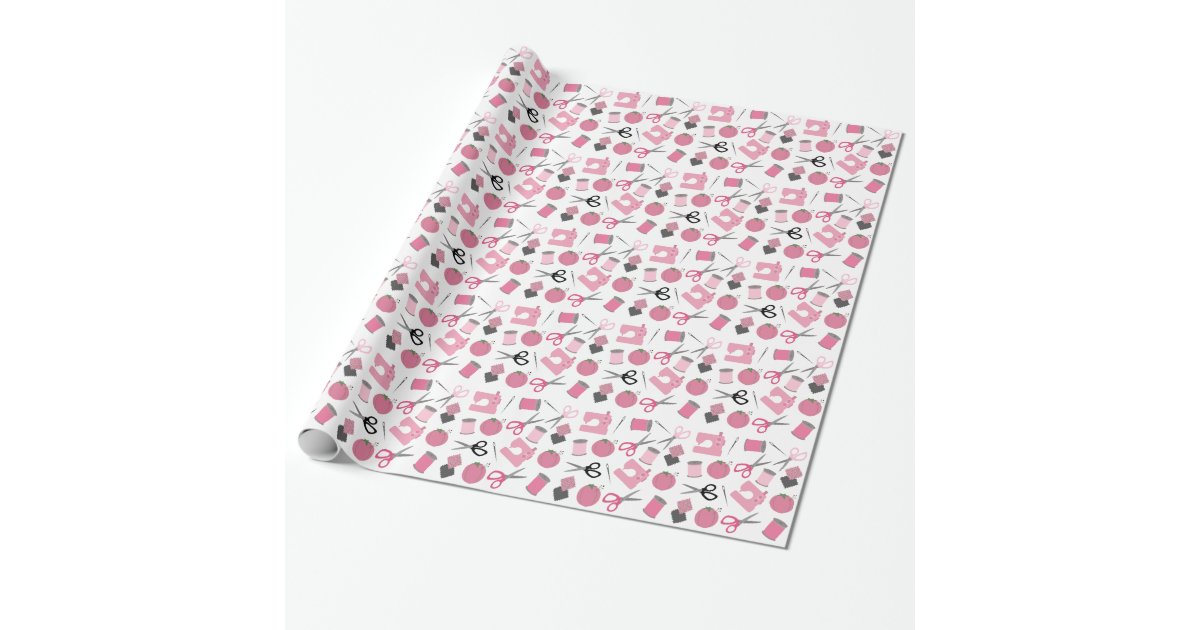 Pink Sewing Theme Pattern Wrapping Paper | Zazzle