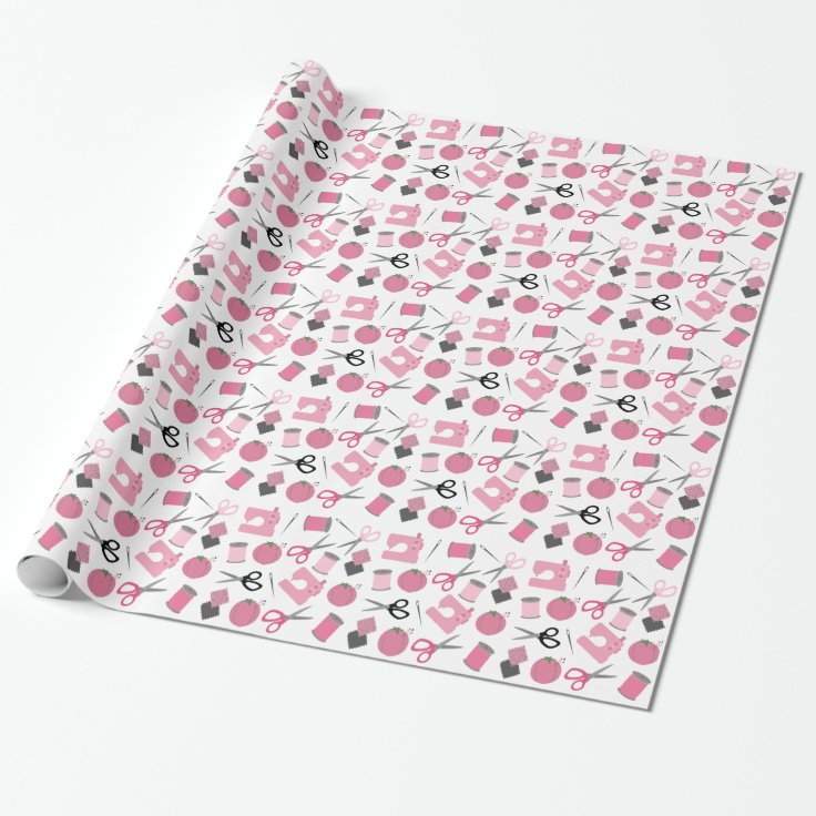 Pink Sewing Theme Pattern Wrapping Paper | Zazzle