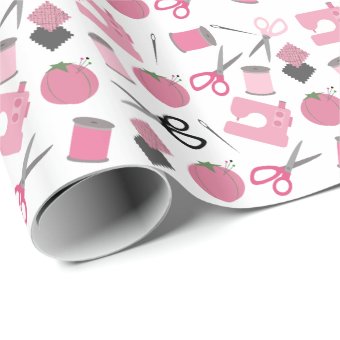Pink Sewing Theme Pattern Wrapping Paper | Zazzle