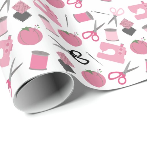 Pink Sewing Theme Pattern Wrapping Paper | Zazzle