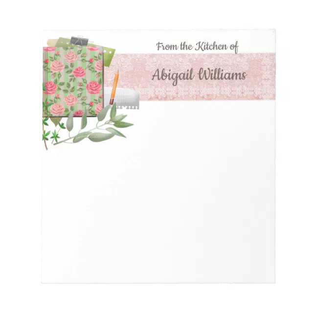 Pink Shabby Chic Kitchen Notepad | Zazzle