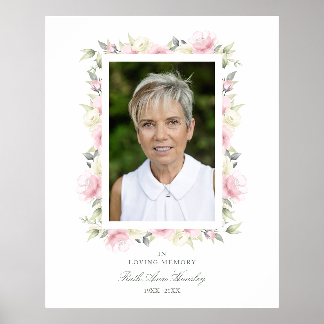 Pink Shades Garland In Loving Memory Photo Funeral Poster | Zazzle
