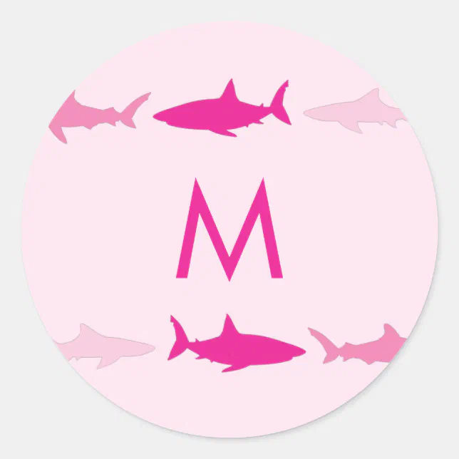 Pink Sharks Cute Kid's Name Envelope Seal Stickers | Zazzle