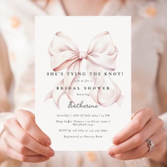 Pink She's Tying the Knot Bow Bridal Shower Invitation | Zazzle
