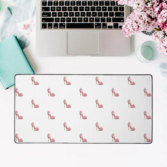 Pink shoes white glamorous desk mat | Zazzle