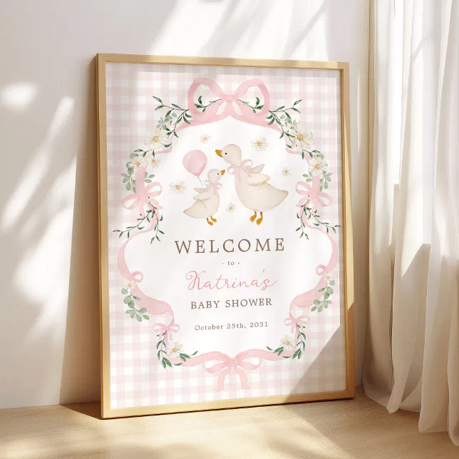 Pink Silly Goose Coquette Bow Baby Shower Welcome Poster | Zazzle
