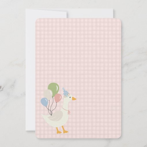 Pink Silly Goose Floral Gingham Birthday Party Invitation | Zazzle