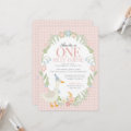 Pink Silly Goose Floral Gingham First Birthday Invitation | Zazzle