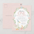 Pink Silly Goose Floral Gingham First Birthday Postcard | Zazzle