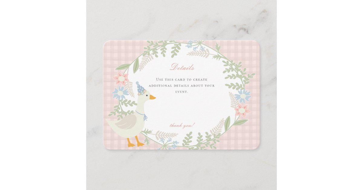 Pink Silly Goose Gingham Floral Details Enclosure Card | Zazzle