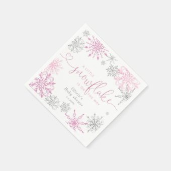 Pink silver A little snowflakes baby shower Napkins | Zazzle