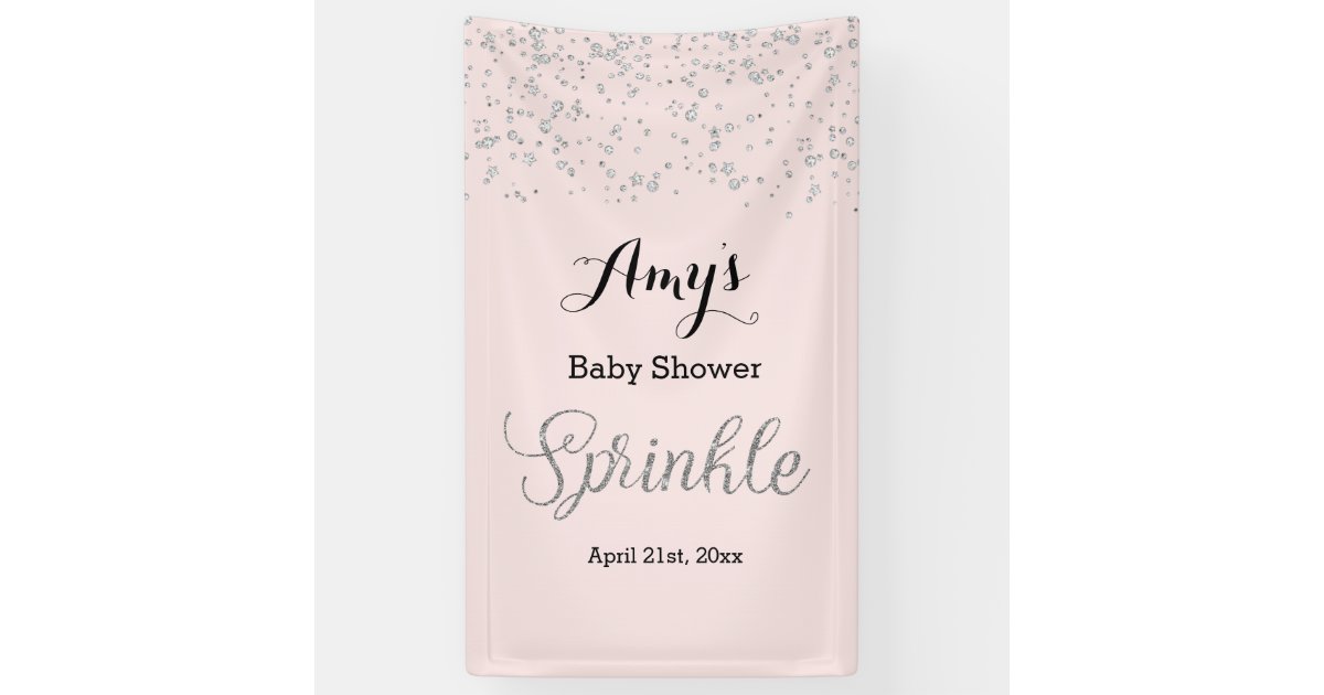 Pink Silver Baby Sprinkle Baby Shower Banner | Zazzle